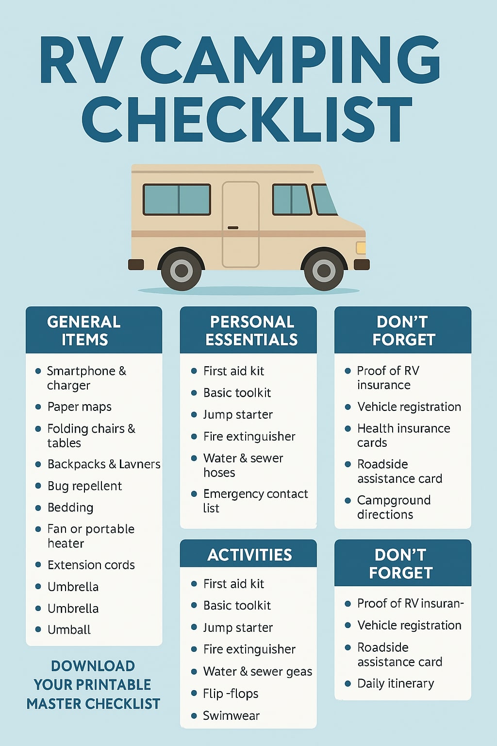 Complete Camper Packing List with Free Printable Checklist